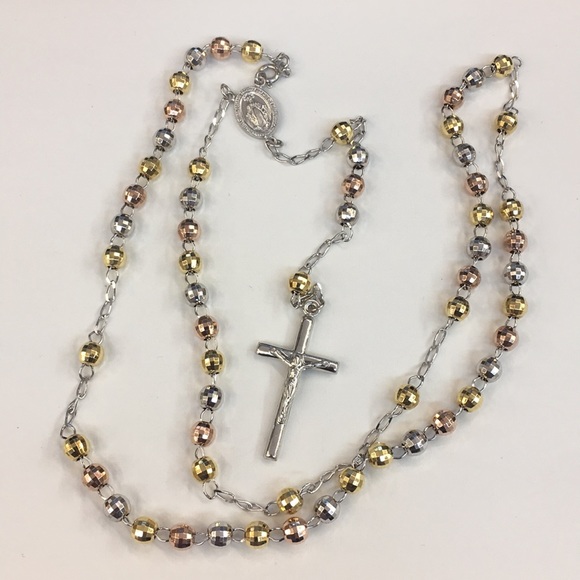 Accessories | Italian Silver Tri Color Rosary Beads Chain Cross | Poshmark